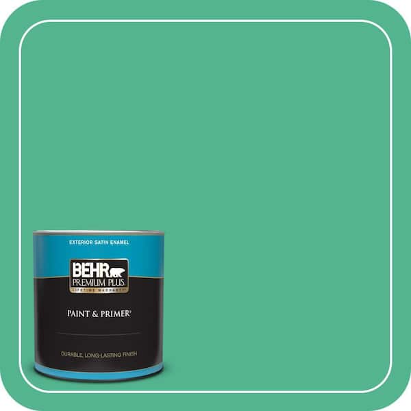 BEHR PREMIUM PLUS 1 qt. #MQ4-16 Aruba Green Satin Enamel Exterior Paint ...
