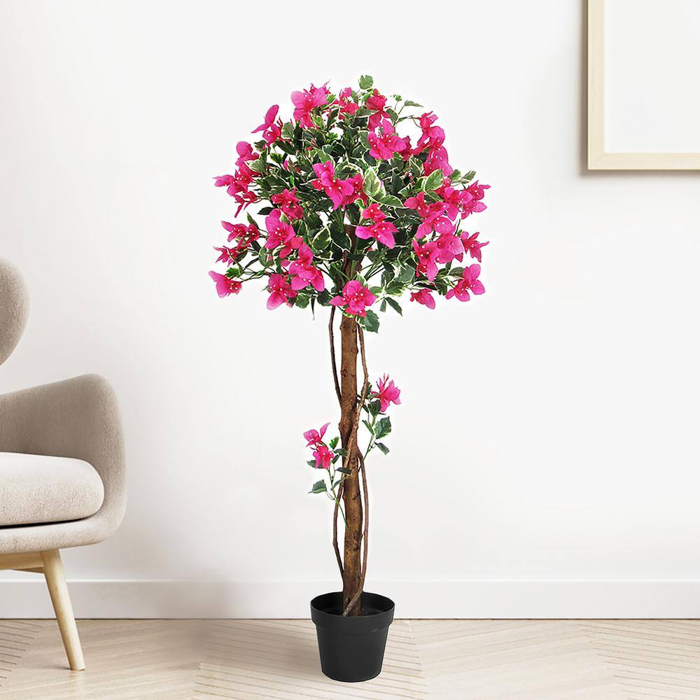 4 ft. Fuchsia Artificial Bougainvillea Flower Tree Topiary in Pot 60513 ...