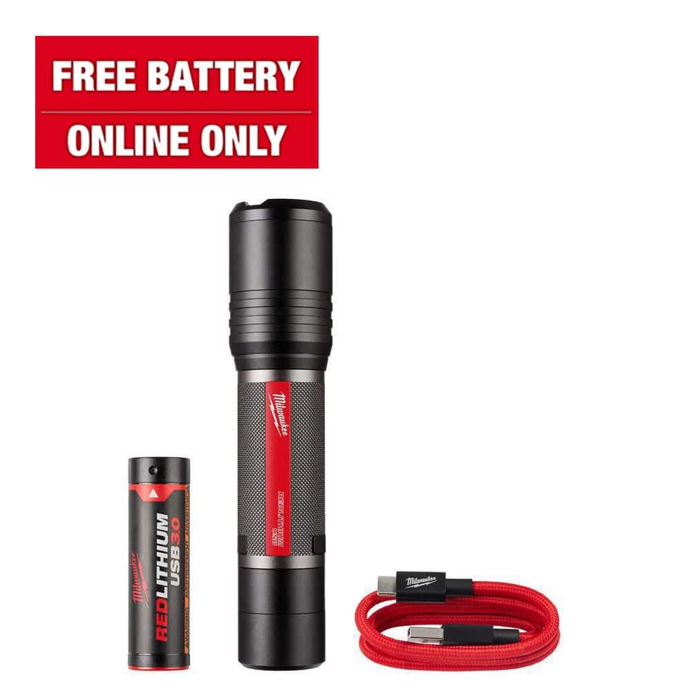 Milwaukee 2,000 Lumens REDLITHIUM USB Slide Focus Flashlight 2162-21 ...