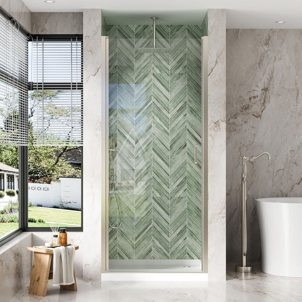 WELLFOR 36 in. W x 72 in. H Pivot Semi-Frameless Shower Door in Brushed ...