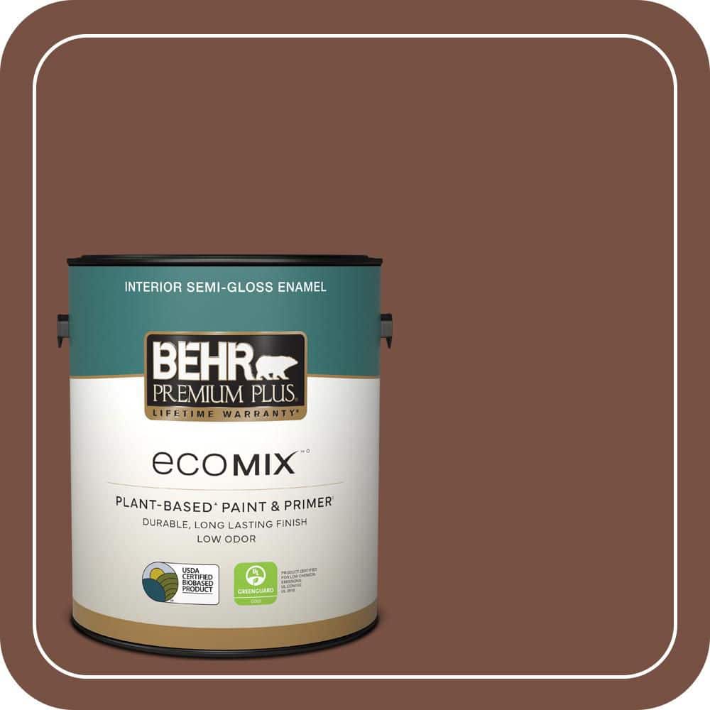 BEHR PREMIUM PLUS 1 gal. #S190-7 Toasted Pecan Semi-Gloss Enamel EcoMix ...