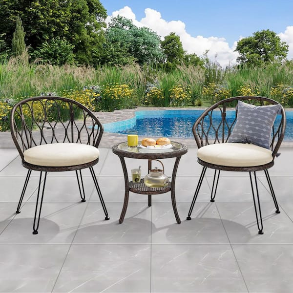 Tenleaf Brown 3-Piece Wicker Outdoor Bistro Set Outdoor Leisure Set ...