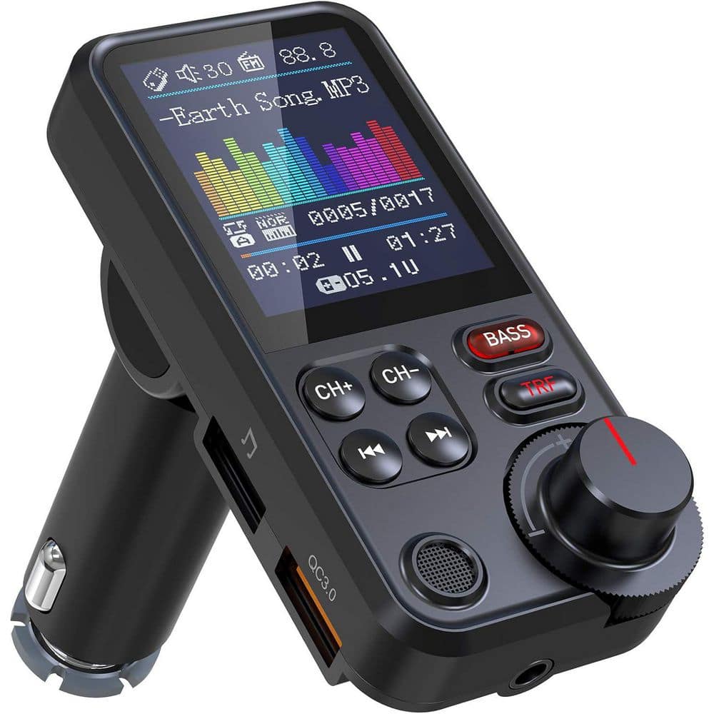 OBJLGEV Bluetooth FM Transmitter Car Adapter with Microphone and 1.8 ...