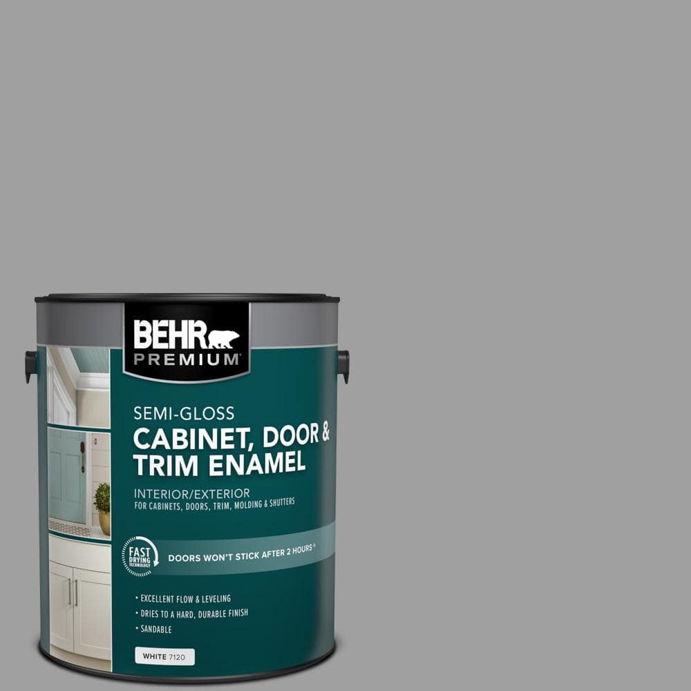 BEHR PREMIUM 1 gal. #PPU26-06 Elemental Gray Semi-Gloss Enamel Interior ...