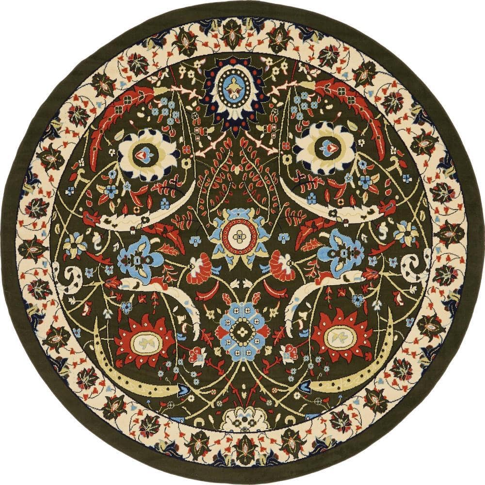 Unique Loom Espahan Cape Cod Olive 8' 0 x 8' 0 Round Rug 3137541 - The ...