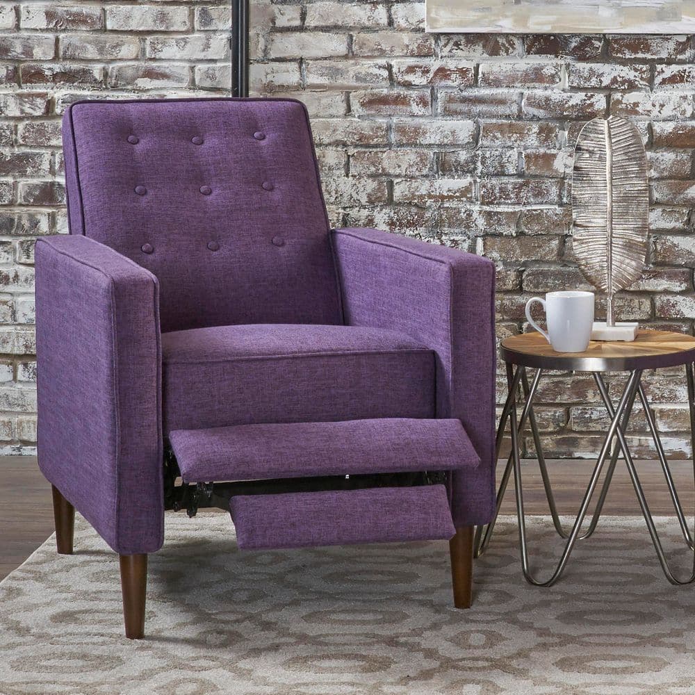 Merax Purple Fabric Button-Tufted Upholstered Recliner with Solid Birch ...