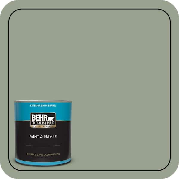 BEHR PREMIUM PLUS 1 qt. #N390-4 Bitter Sage Satin Enamel Exterior Paint ...