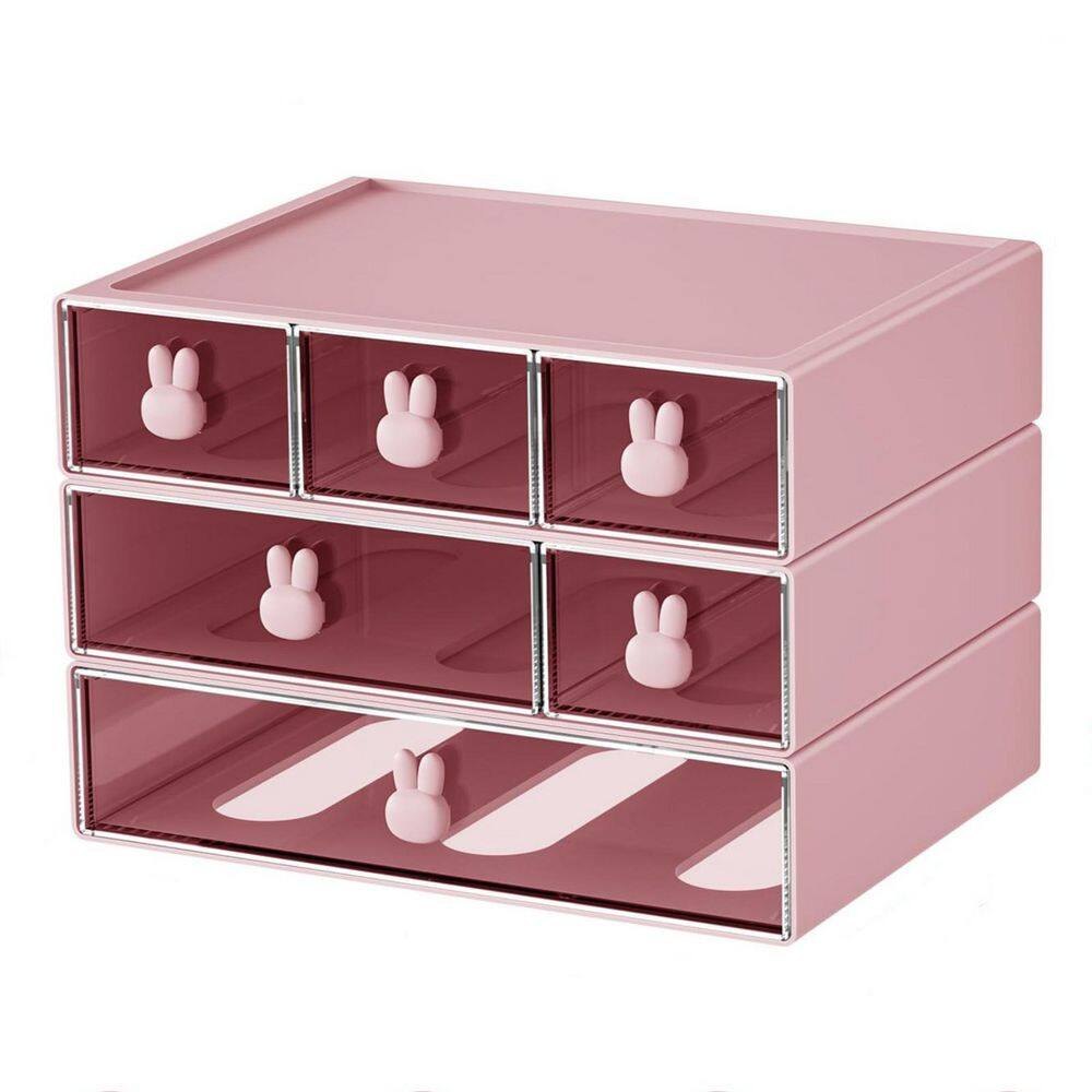 Pink 9.06 in. x 6.5 in. Plastic 3-Tier Stackable Desk Desk Organizer ...