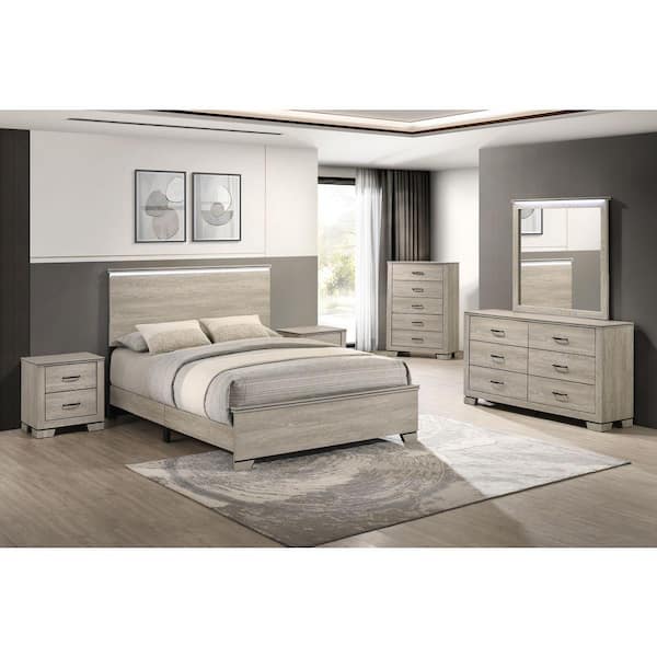 Best Quality Furniture Steph 6-Piece Greige (Gray and Beige) Rustic Oak ...