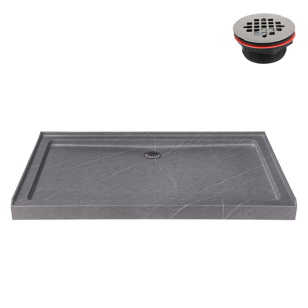 Streamline 60 in. x 36 in. Alcove Acrylic Shower Pan Base in Matte Grey ...