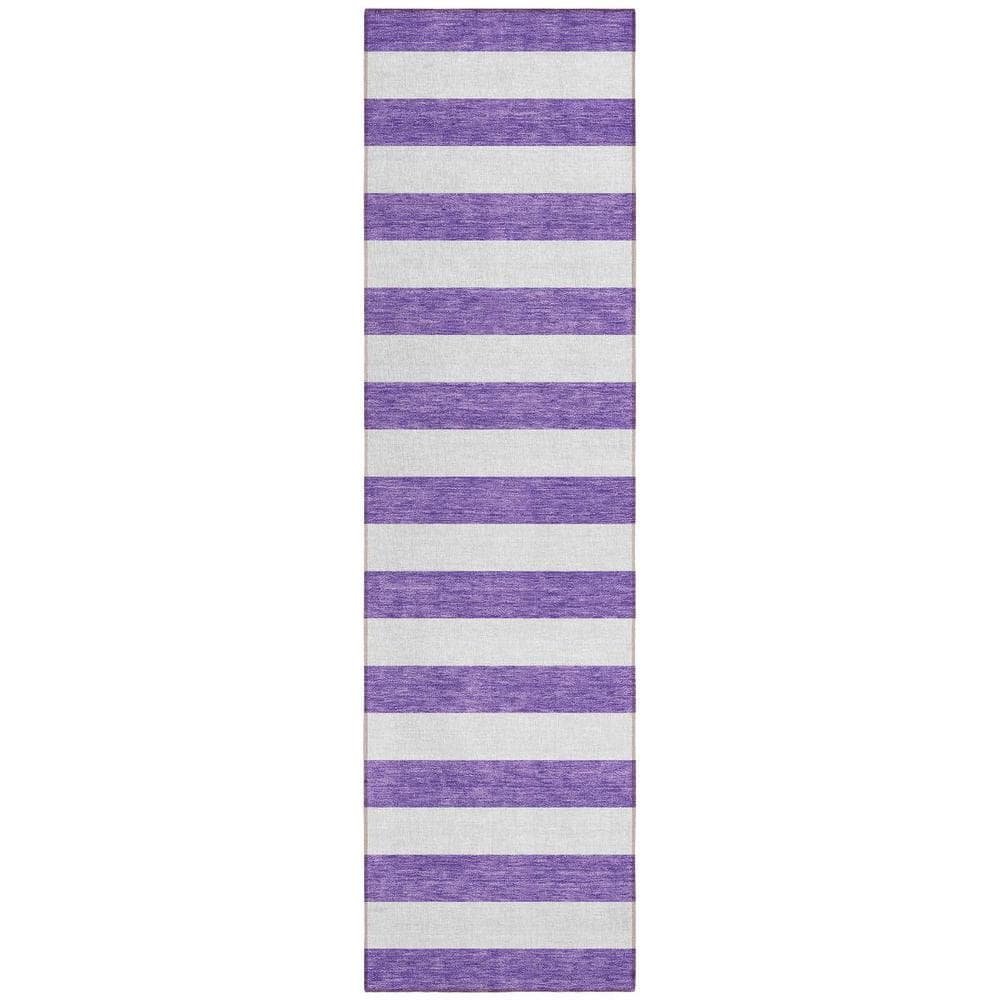 HomeRoots Purple and White 2 ft. x 8 ft. Woven Striped Polyester Runner ...