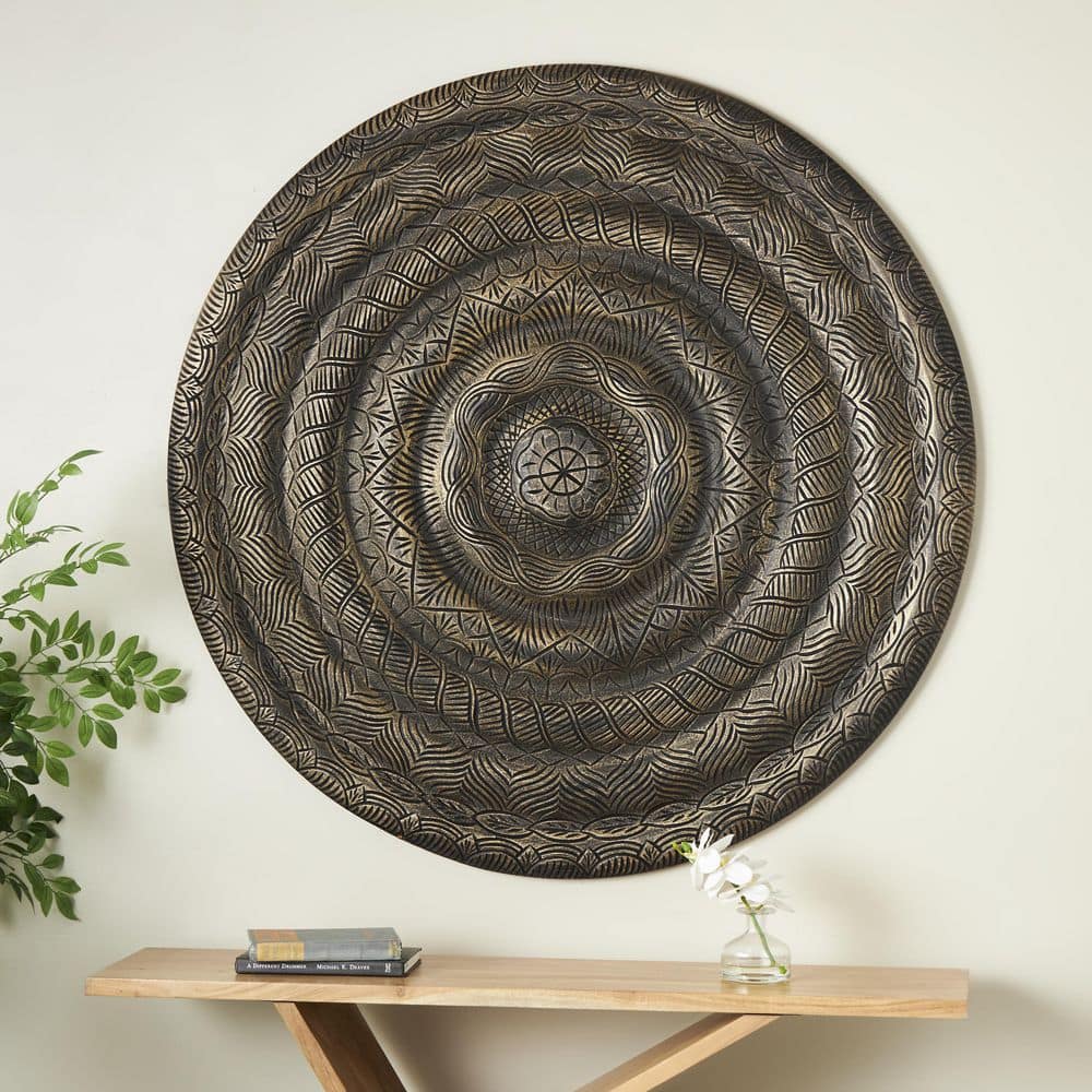 Litton Lane 36 in. x 39 in. Bronze Carved Floral Wood Work Wall Art ...