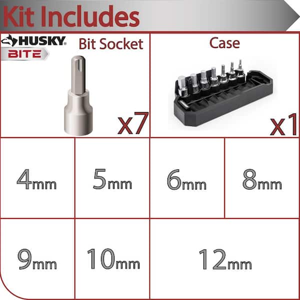 Husky BITE 3/8 in. Drive Metric Bit Socket Set (7-Piece) HB3DBS7M - The ...