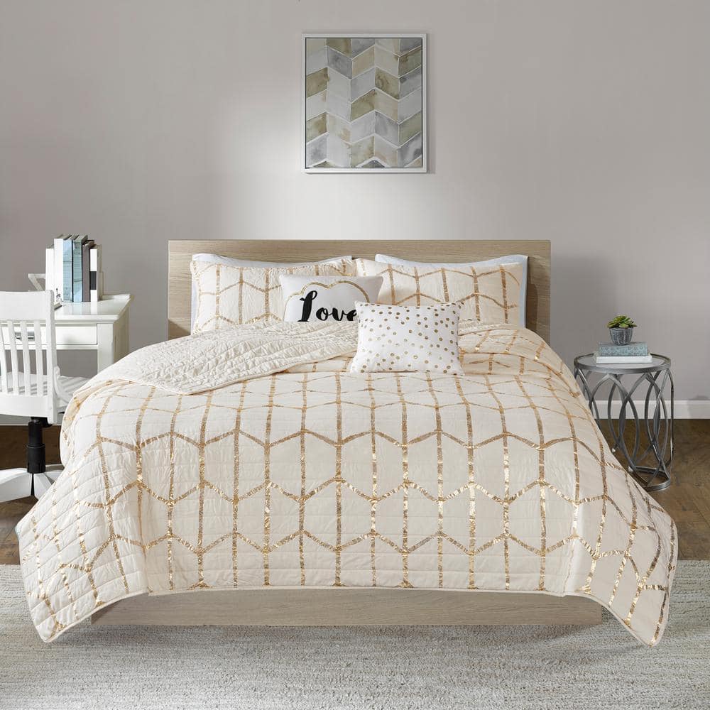 Intelligent Design Khloe 5-Piece Ivory/Gold Full/Queen Coverlet Set ...