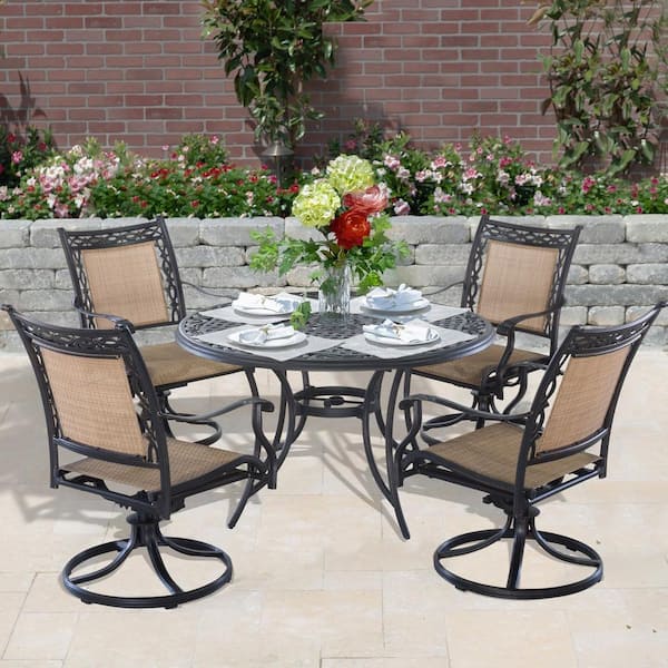 Mondawe Durable Bronze Swivel Cast Aluminum Outdoor Dining Chair Padded ...
