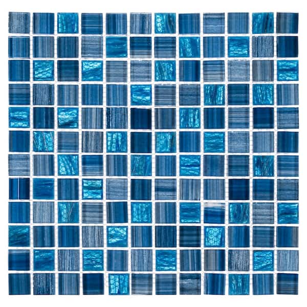 ANDOVA Oceanic Haitian Square 12 in. x 12 in. Glossy Atlas Blue Glass ...