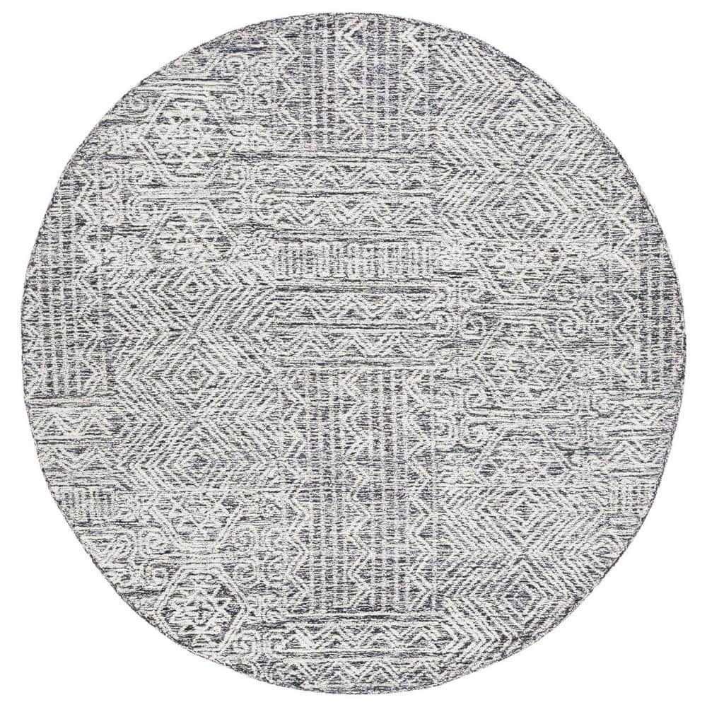 SAFAVIEH Abstract Black/Ivory 6 ft. x 6 ft. Geometric Round Area Rug ...