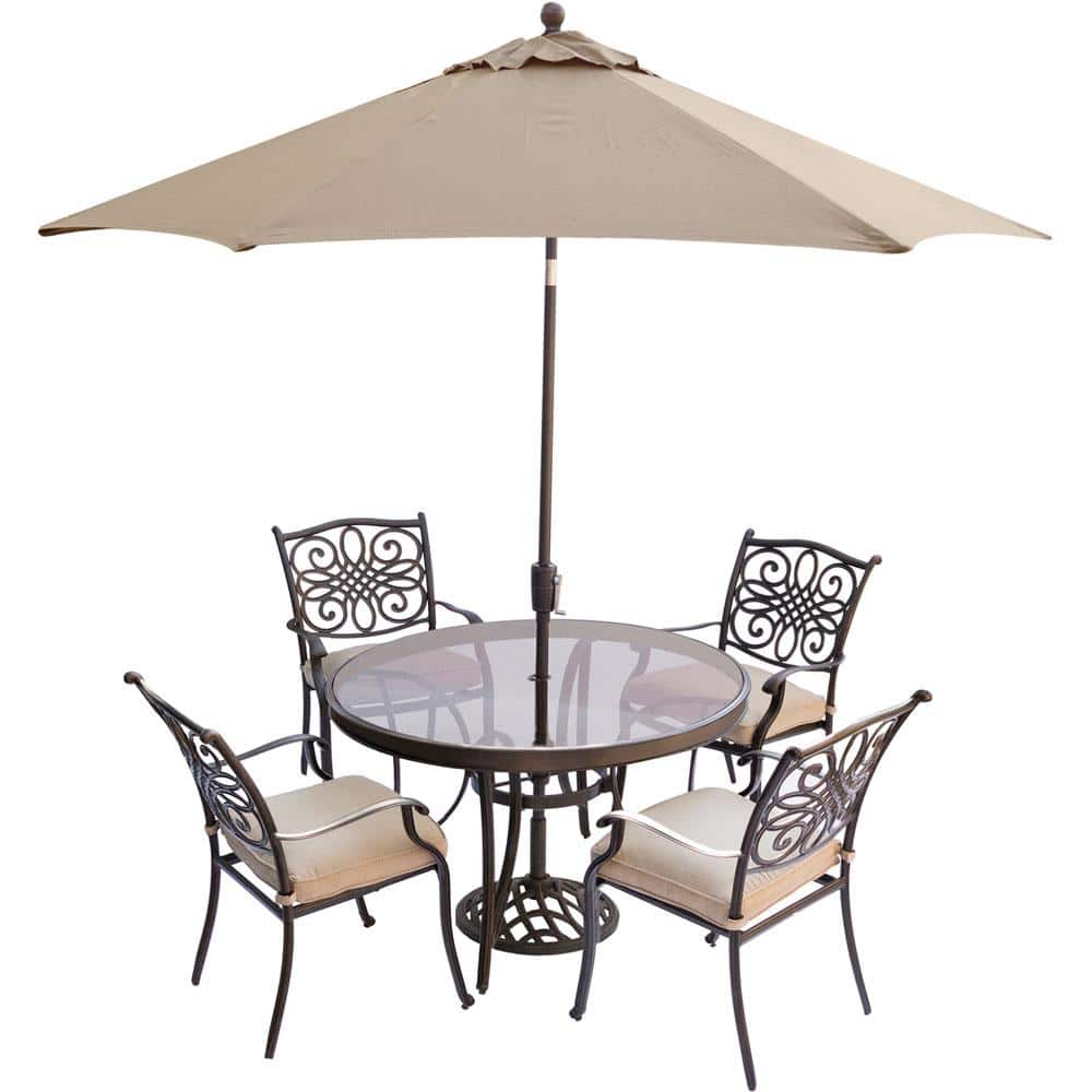 Hanover Traditions 5-Piece Aluminum Outdoor Dining Set with Round Glass ...