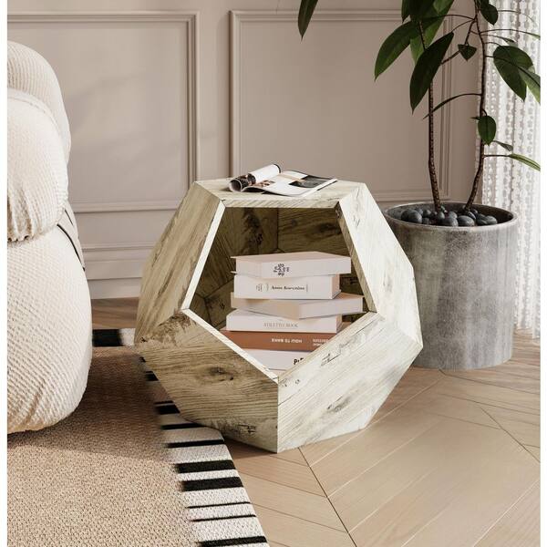 Seafuloy 25.98 in White Oak Polygon MDF Modern Cat Bed Side Table ...