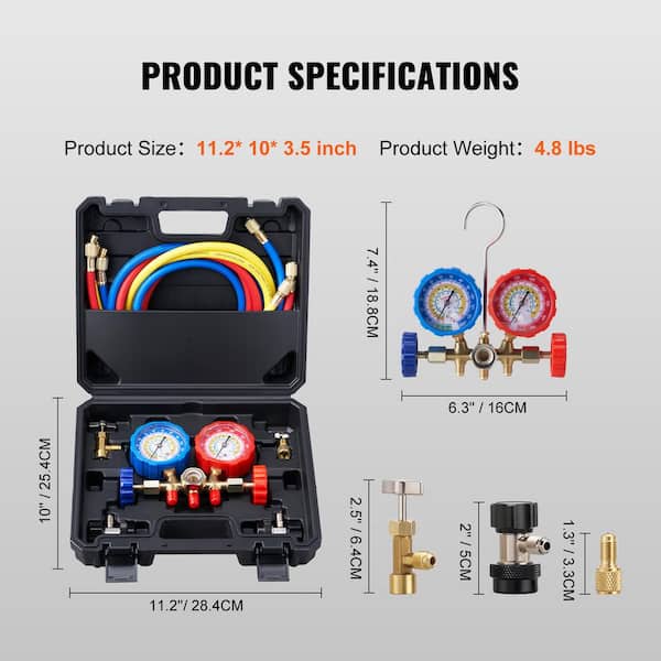 VEVOR AC Gauge Set-3 Way AC Manifold Gauge Set for R134A R22 R12 R502 ...