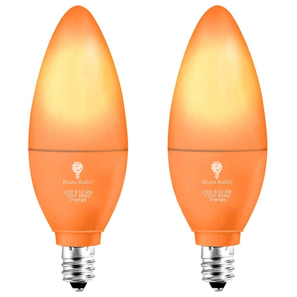 BLUEX BULBS 40-Watt Equivalent B11 Decorative LED Light Bulb in Orange (2-Pack) ORANGE-E12-4W ...