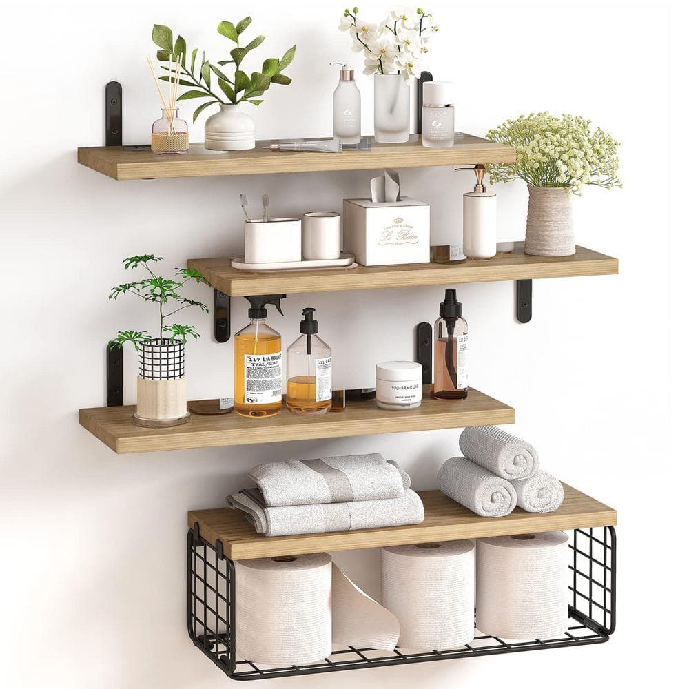 15.7 in. W x 5.9 in. D Rustic Brown Wood Wall Floating Shelves ...