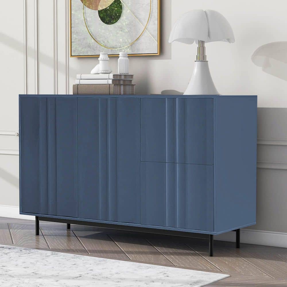 Polibi Navy Blue Wood 47.2 in. Sideboards with 2-Doors and 2-Drawers ...
