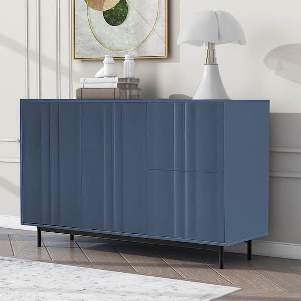 Polibi Navy Blue Wood 47.2 in. Sideboards with 2-Doors and 2-Drawers ...