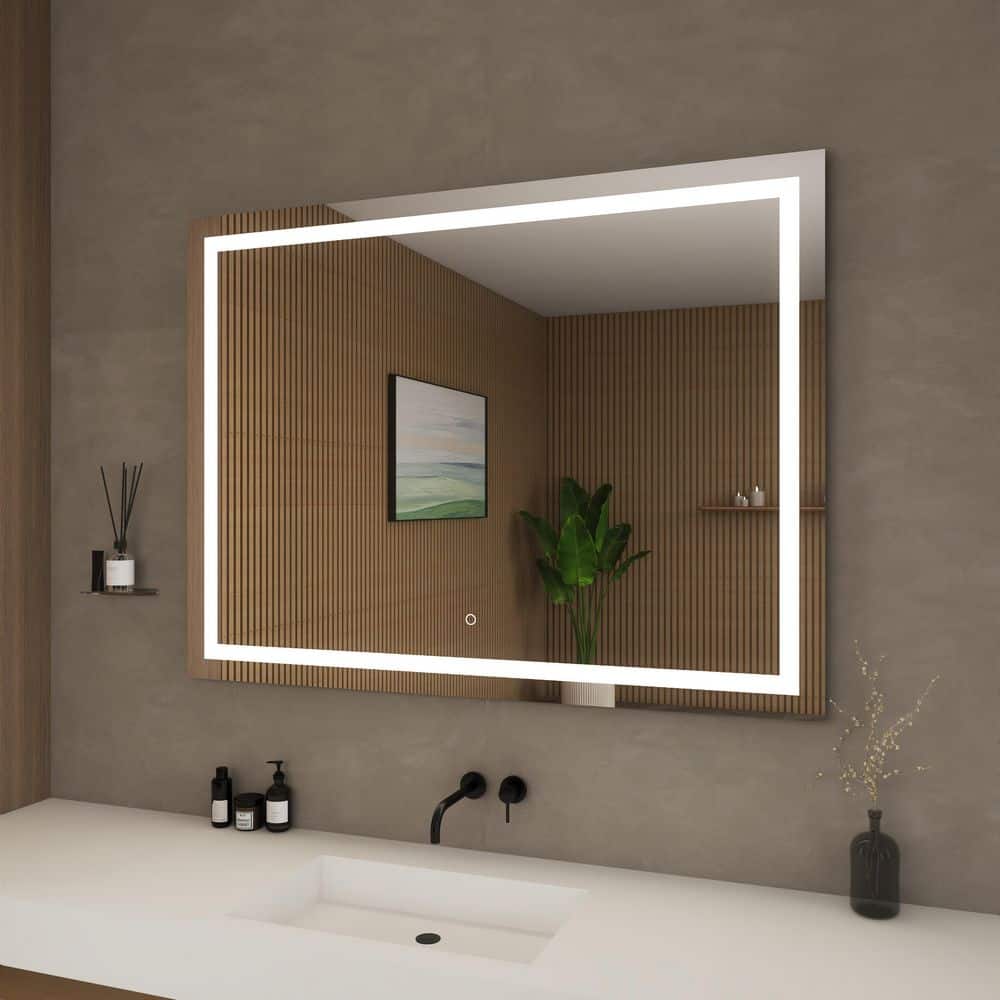 Wyndham Collection Lucia 48 in. W x 36 in. H Rectangular Frameless Anti ...