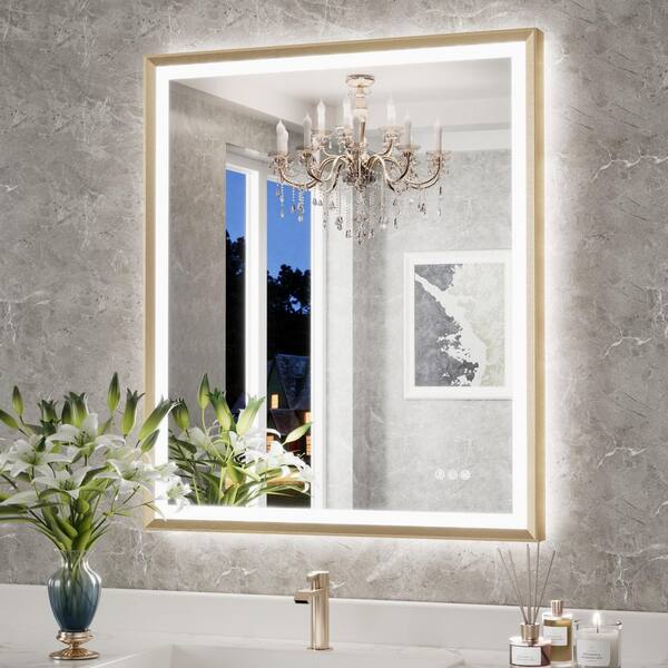 TETOTE 30 in. W x 36 in. H Rectangular Framed LED Lighted Bathroom ...