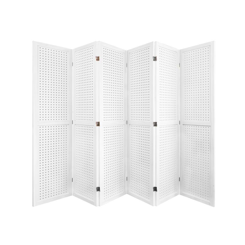Zeus & Ruta 5.6 ft. White Wood Outdoor Folding Privacy Screen, 6 Panel ...