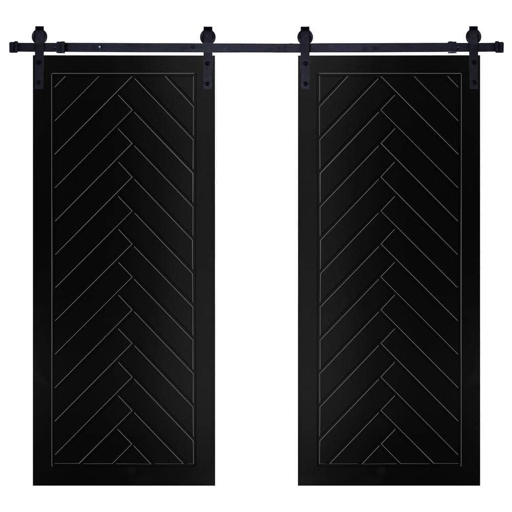 Modern FramedHerringbone Designed 48 in. x 80 in. MDF Panel Black ...