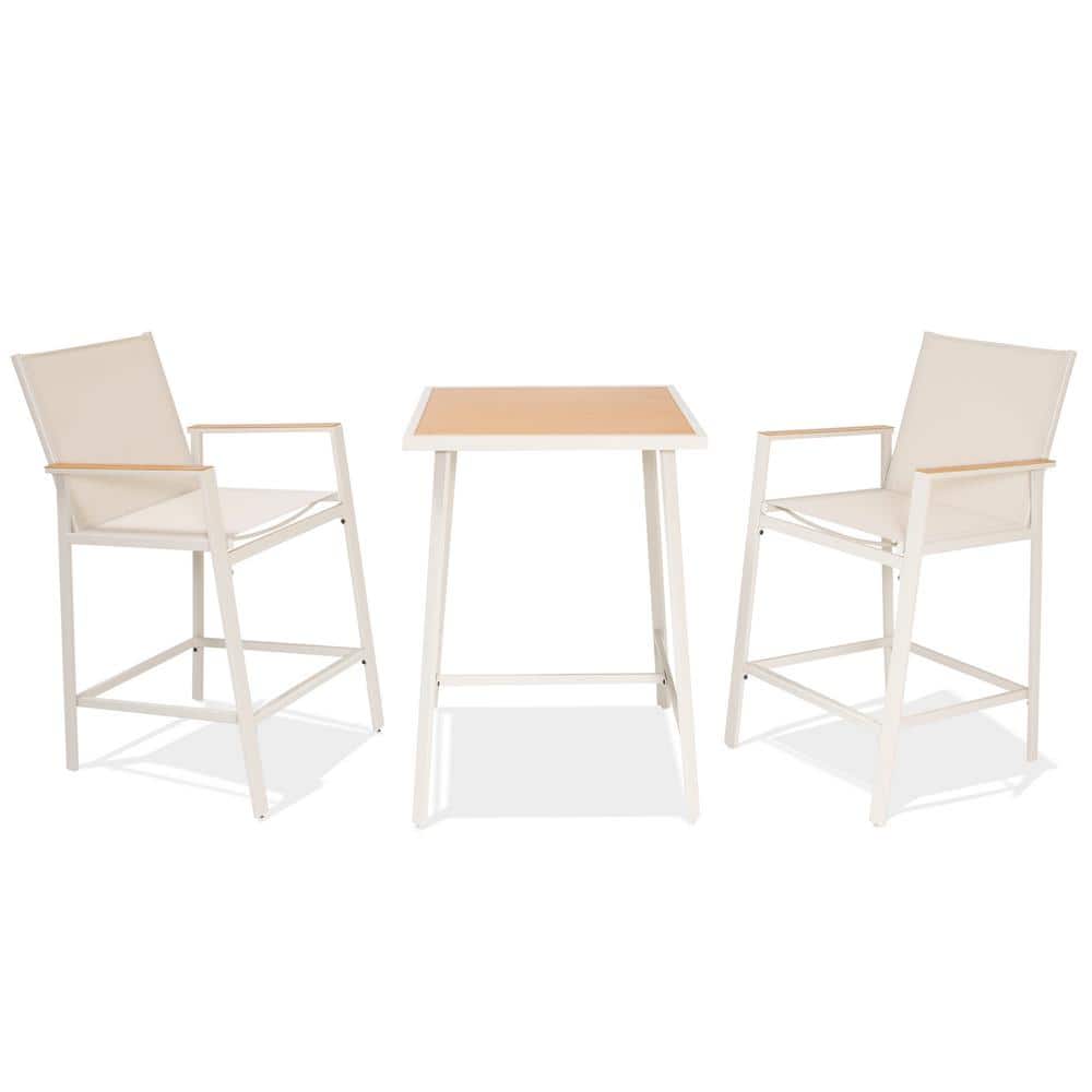 LAUSAINT HOME Beige 3-Piece Sling Square Bar Height Outdoor Bistro Set ...
