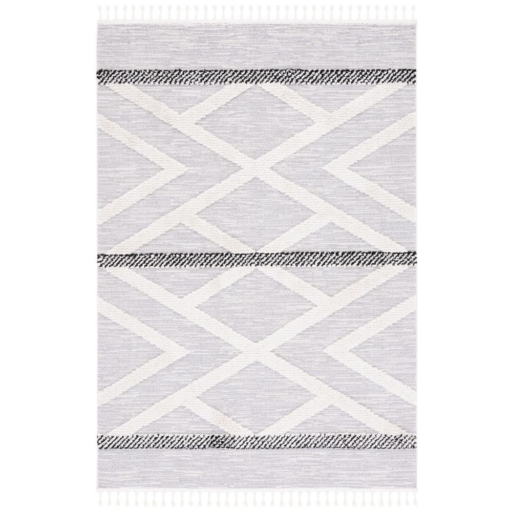 SAFAVIEH Marrakesh 4 ft. x 6 ft. Gray/Ivory Diamond High-Low Area Rug ...