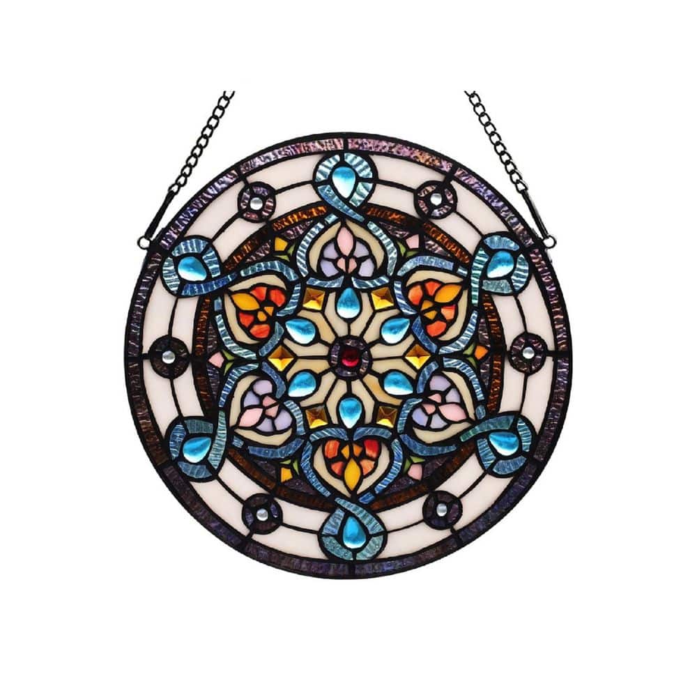 Blue Flower Stained Glass Art Glass Window HDCR3VTRRP - The Home Depot
