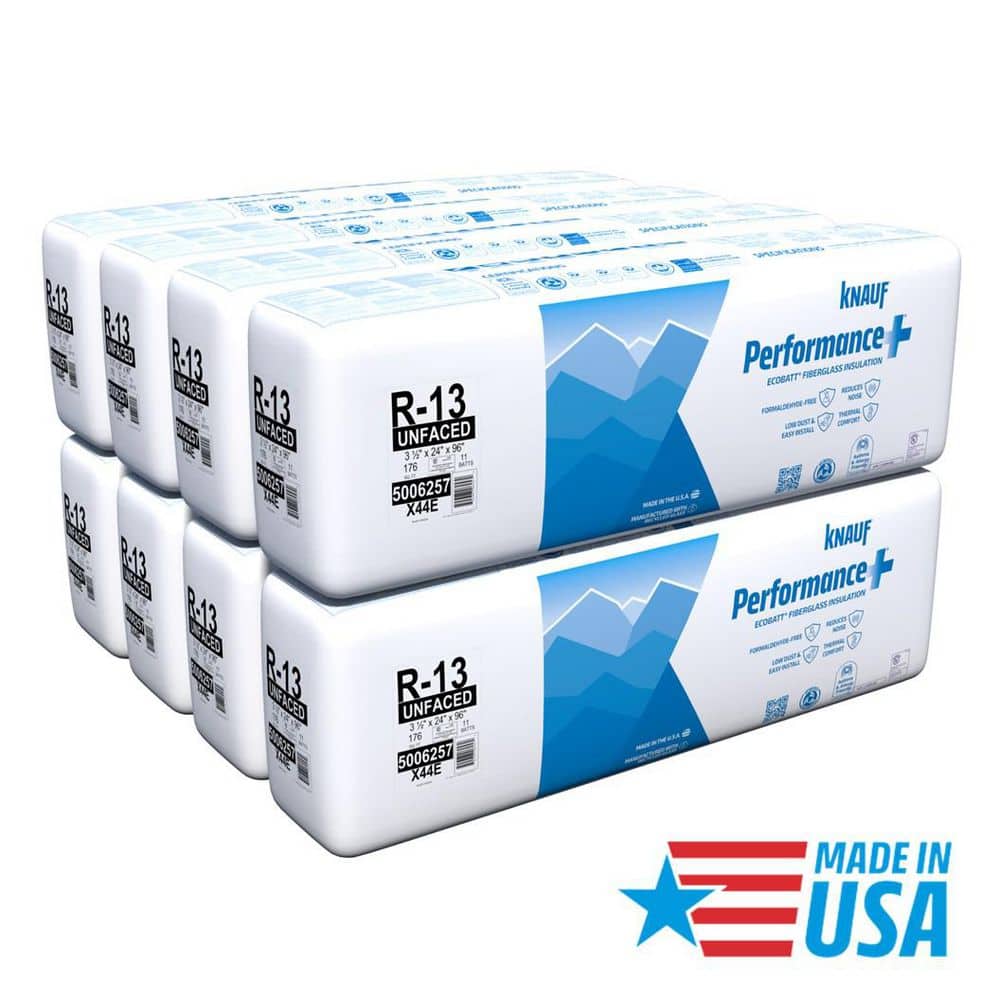 Knauf Insulation R13 Unfaced 24 in. x 96 in. Precut Fiberglass ...