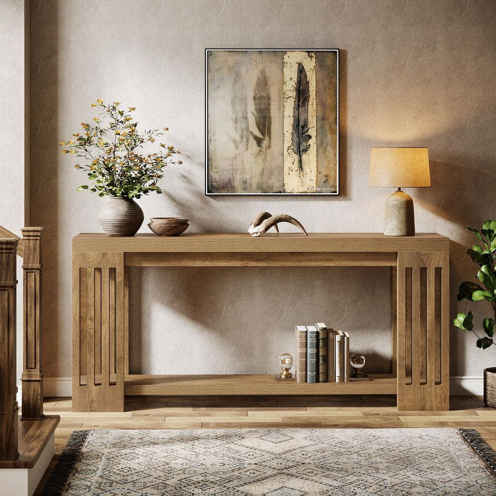 BYBLIGHT Turrella 71 in. Light Brown Extra Long Rectangle Wood Console ...