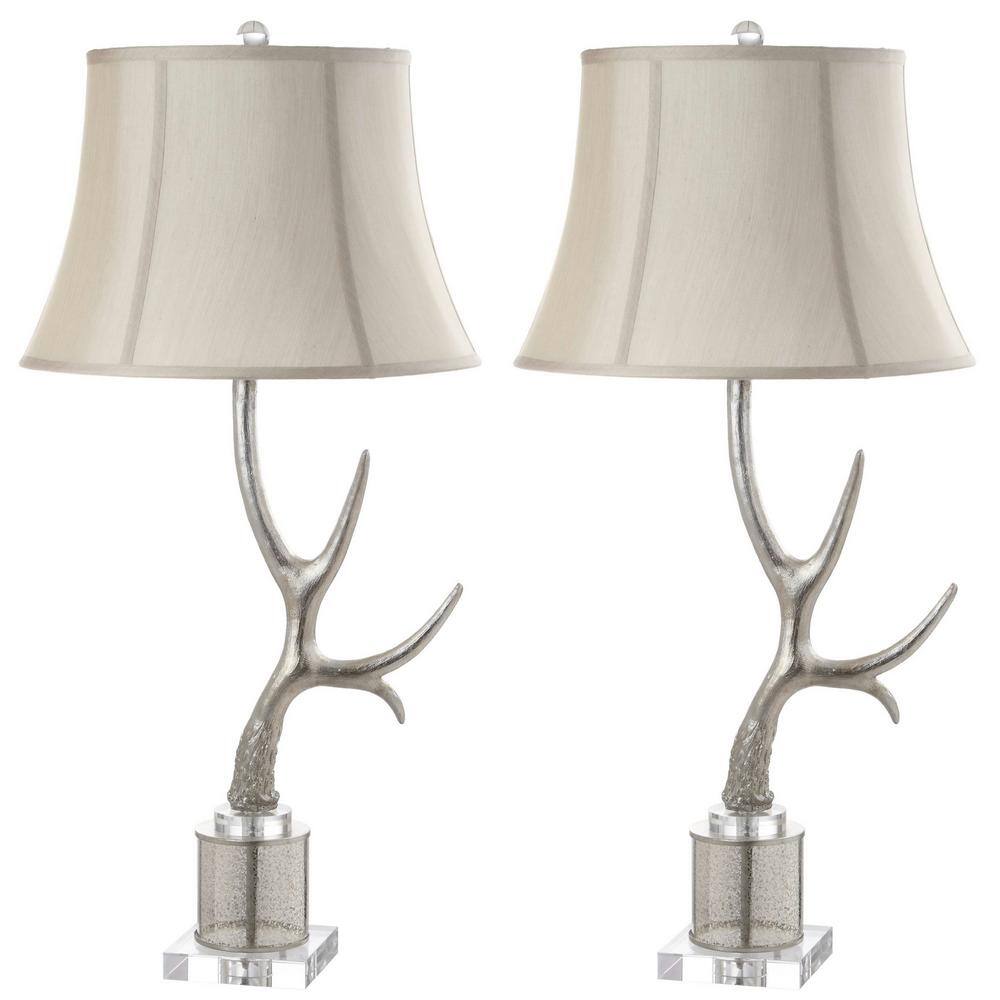 SAFAVIEH Adele Antler 32.5 in. Silver Table Lamp with Cream Shade(Set ...