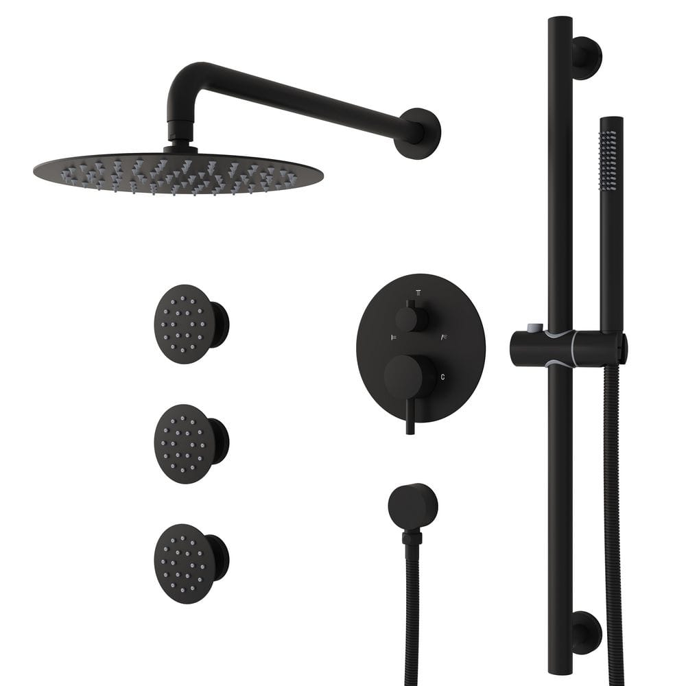 WELLFOR 3-Spray 10 in. Square Showerhead Shower System Wall Bar Shower ...