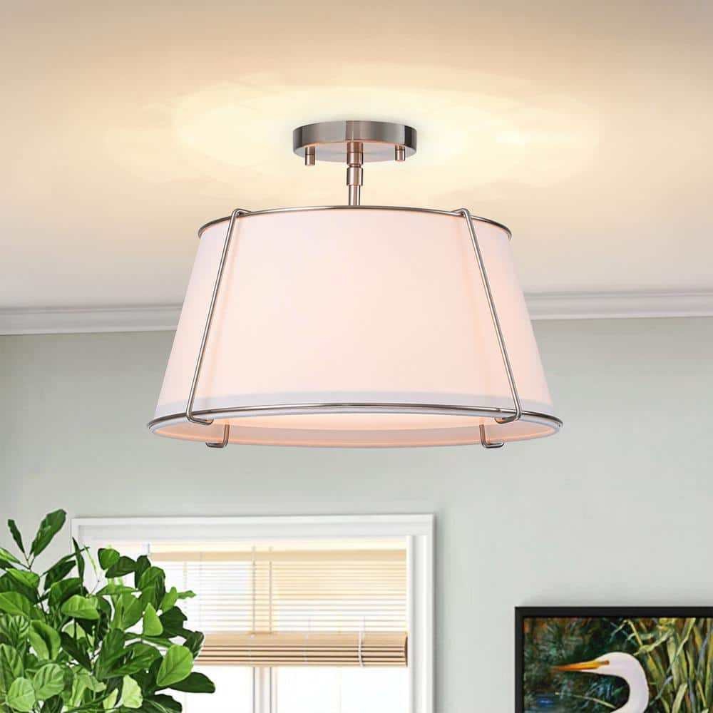 HUOKU Haven 16.9 in. 4-Light Cloakroom Swag Nickel White Fabric Semi ...