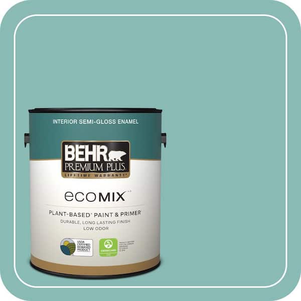 BEHR PREMIUM PLUS 1 gal. #T14-1 Ocean Liner Semi-Gloss Enamel EcoMix ...