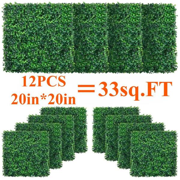 20 in. x 20 in. Green Artificial Moss Hedge Panel 12-PC, Boxwood Fence ...