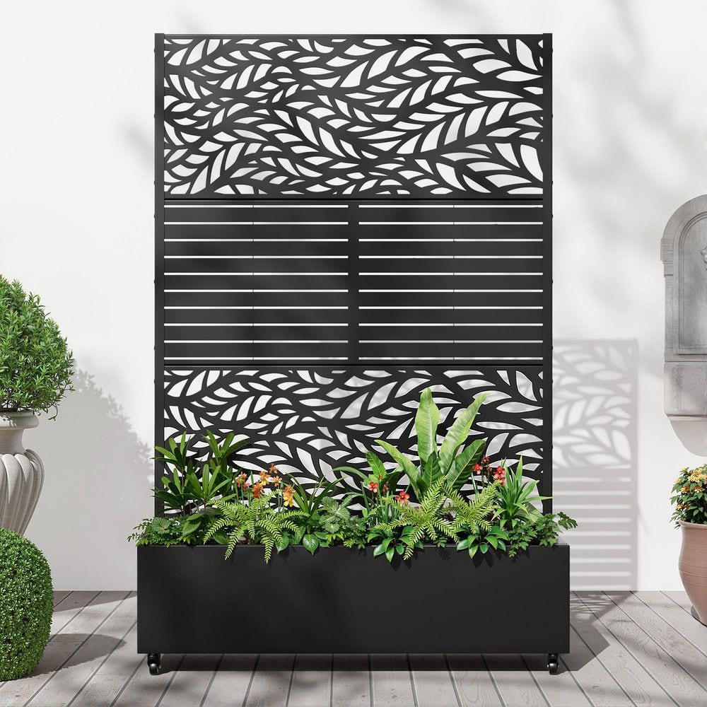 Dovelina 73 In Black 3 Panel Metal Iron Planter Box With Attached