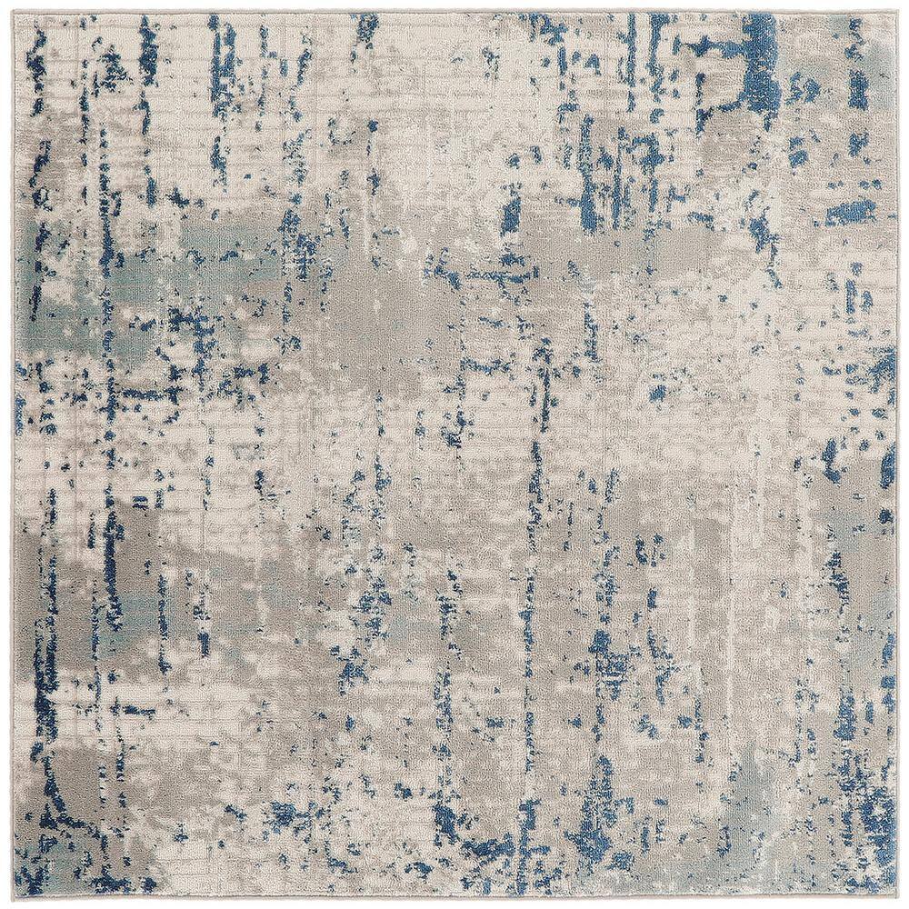 Nourison Concerto Ivory Grey Blue 5 ft. x 5 ft. Abstract Contemporary ...