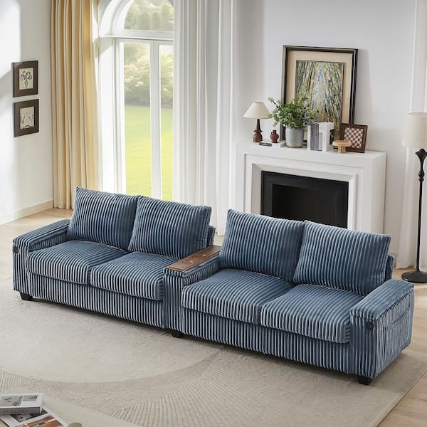 aisword 133 in. Modern Corduroy Rectangle 4-Seat Sofa Couch in Blue ...