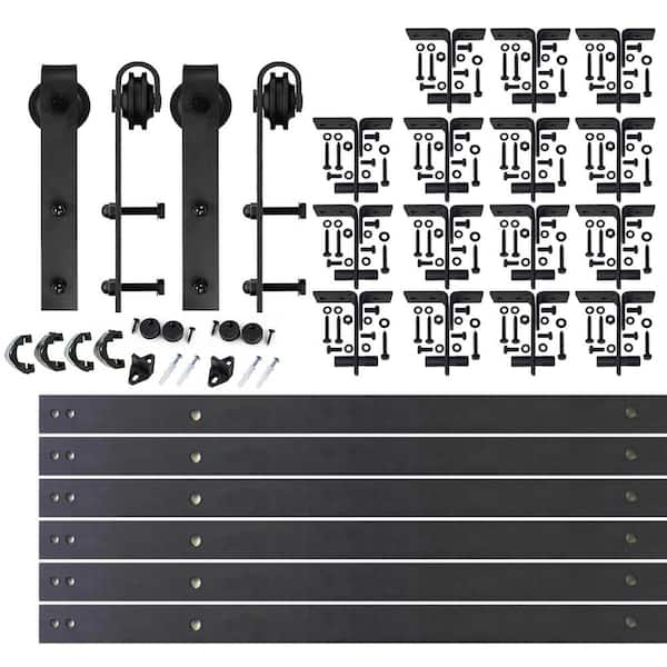 HOMACER 20 ft./240 in. Black Rustic Ceiling Mount Double Track Bypass ...