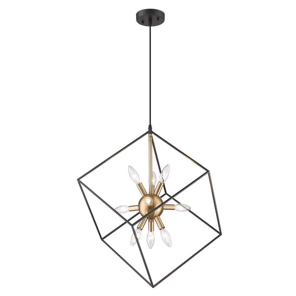 JAZAVA Gold and Black 9-Light Geometric Cube Pendant Light Chandelier ...
