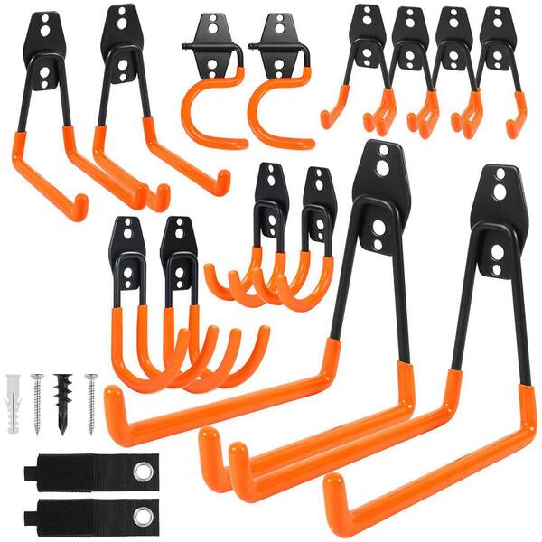 Vrbgify 16 Pack Garage Hooks 5in. Orange Carbon Steel Wall Rack with 14 ...