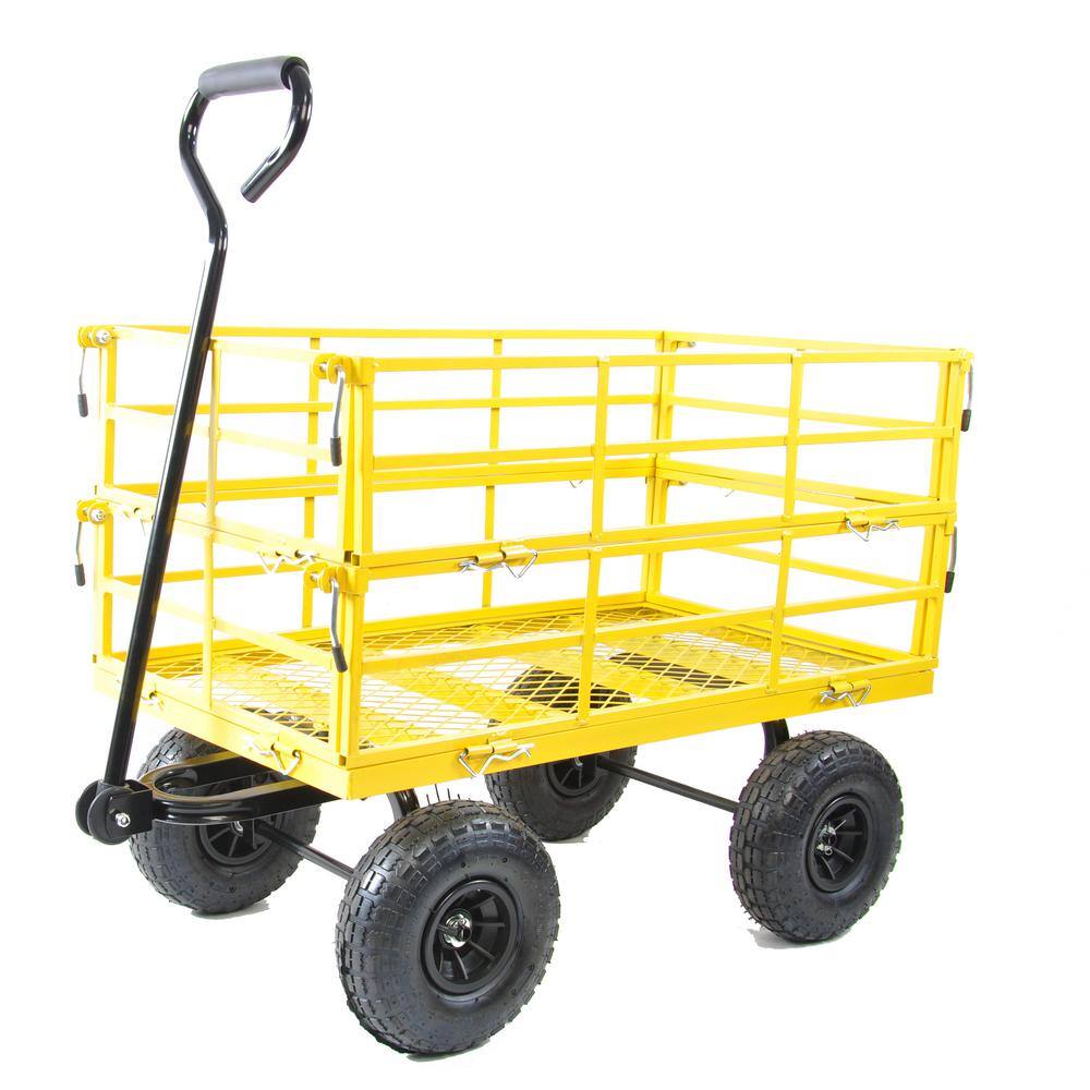 Sudzendf 3 cu. ft. Yellow Steel Utility Garden Cart for 550 Ib. ZT04-6 ...