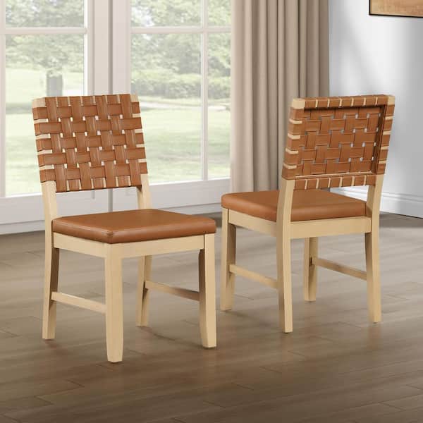 Steve Silver Reid Brown Leather Sand Wood Side Chair (Set of 2 ...
